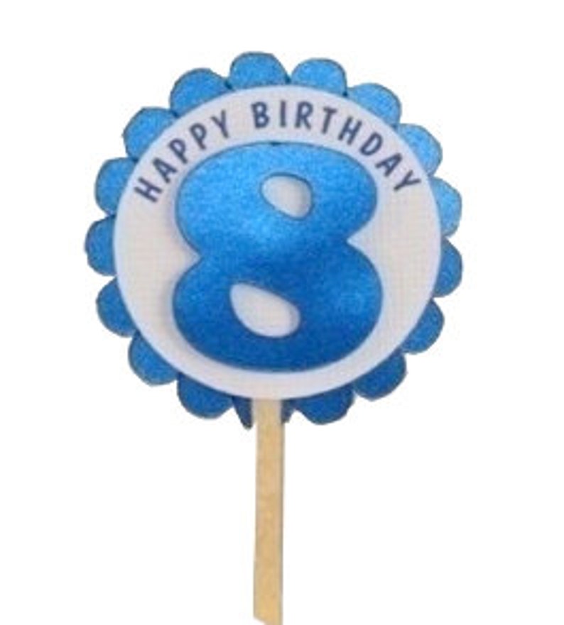 8th Birthday Cupcake Toppers Set of 12 Birthday Handcrafted | Etsy