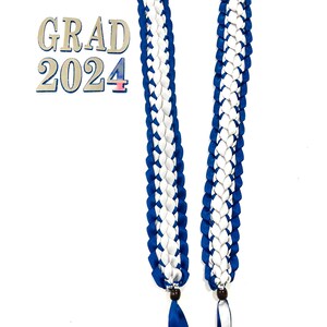 2024 Blue & Silver Double Braided Graduation Ribbon Stole Lei - Etsy