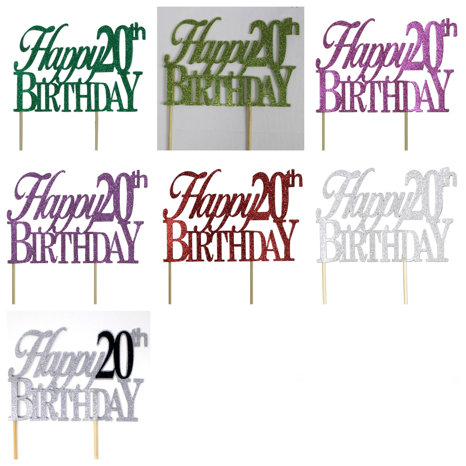 Happy 20th Birthday Cake Topper 1pc Glitter Cake Topper - Etsy