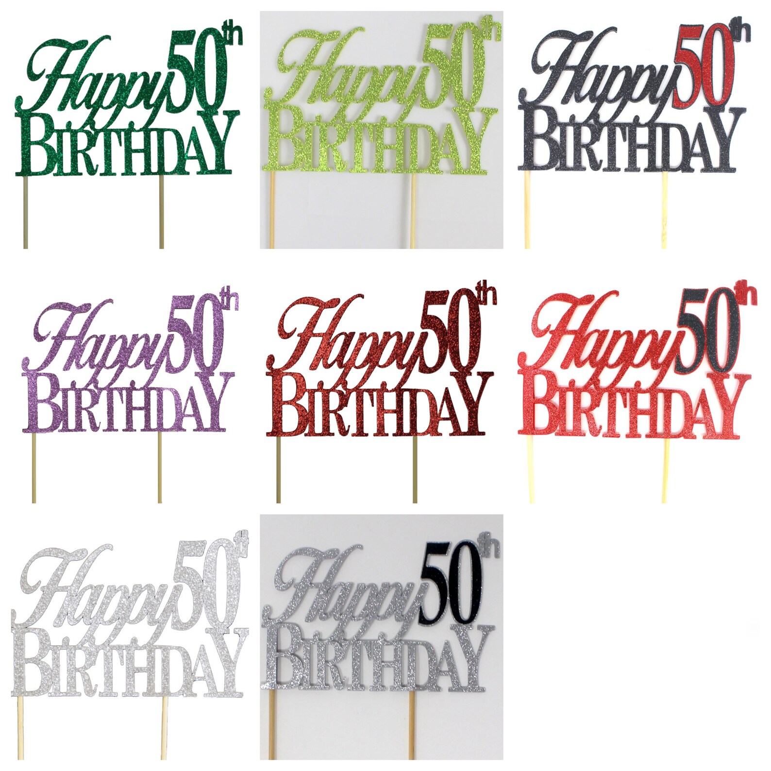Happy 50th Birthday Cake Topper 1pc Glitter Cake Topper - Etsy