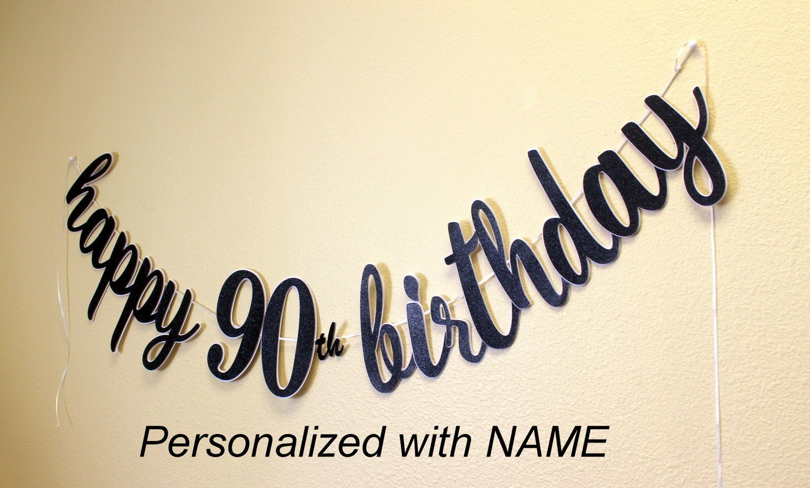 Happy 90th Birthday Cursive Banner 1 set Birthday Glitter | Etsy