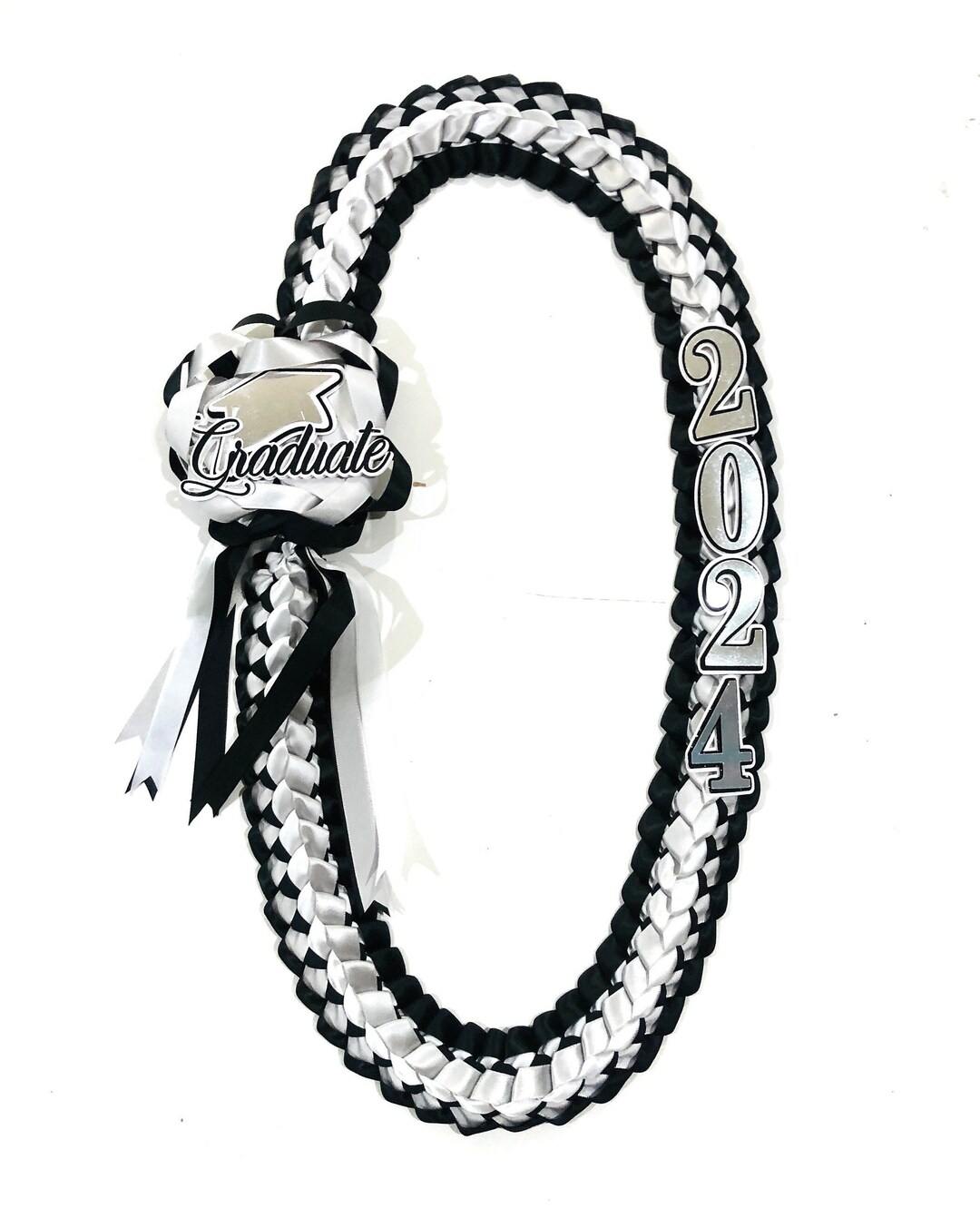 2024 Black & Silver Double Braided Graduation Ribbon Lei - Etsy