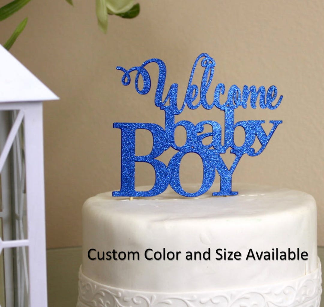 Welcome Baby Boy Cake Topper, 1pc, Baby Shower, Baby Boy, Glitter, Cake ...