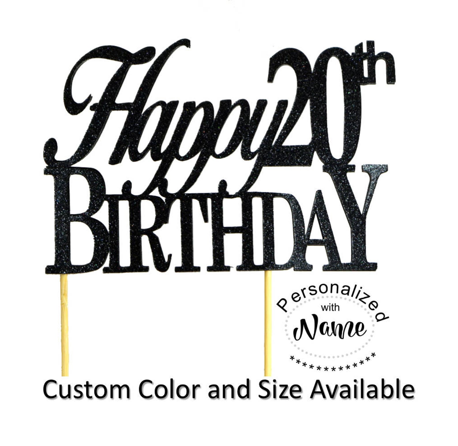 Happy 20th Birthday Cake Topper 1pc Glitter Cake Topper - Etsy
