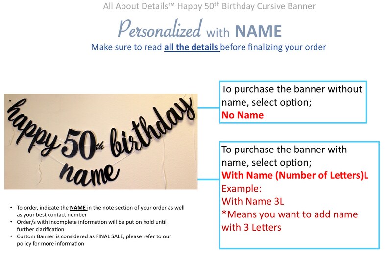 Happy 50th Birthday Cursive Banner 1 Set Birthday Glitter | Etsy