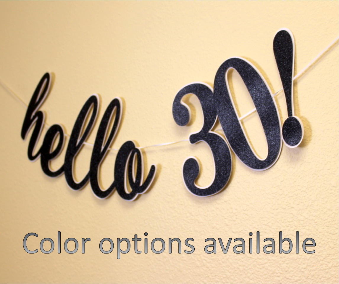 Hello 30 Cursive Banner 1 set Birthday Glitter Special | Etsy