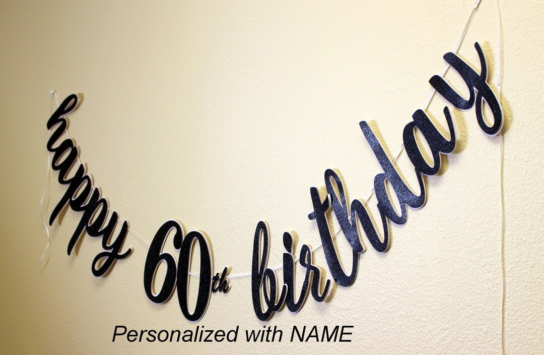 Happy 60th Birthday Cursive Banner, 1 Set, Birthday, Glitter ...