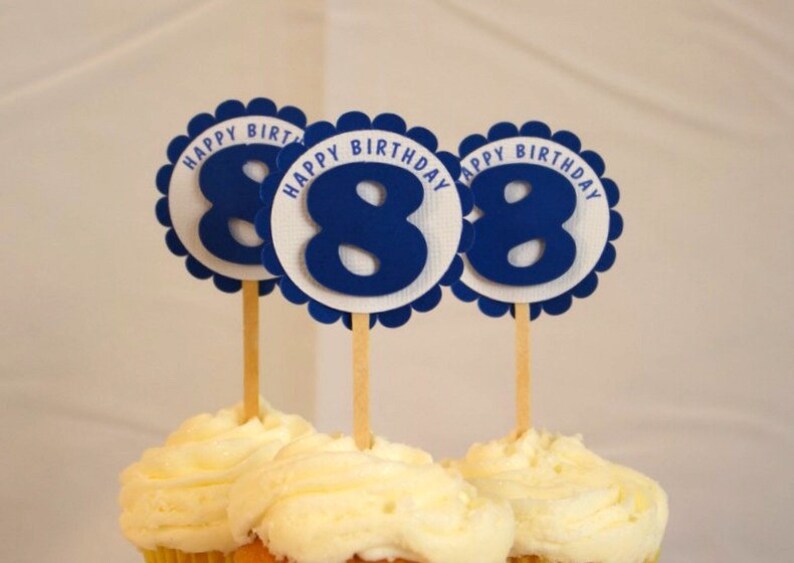8th Birthday Cupcake Toppers Set of 12 Birthday Handcrafted - Etsy