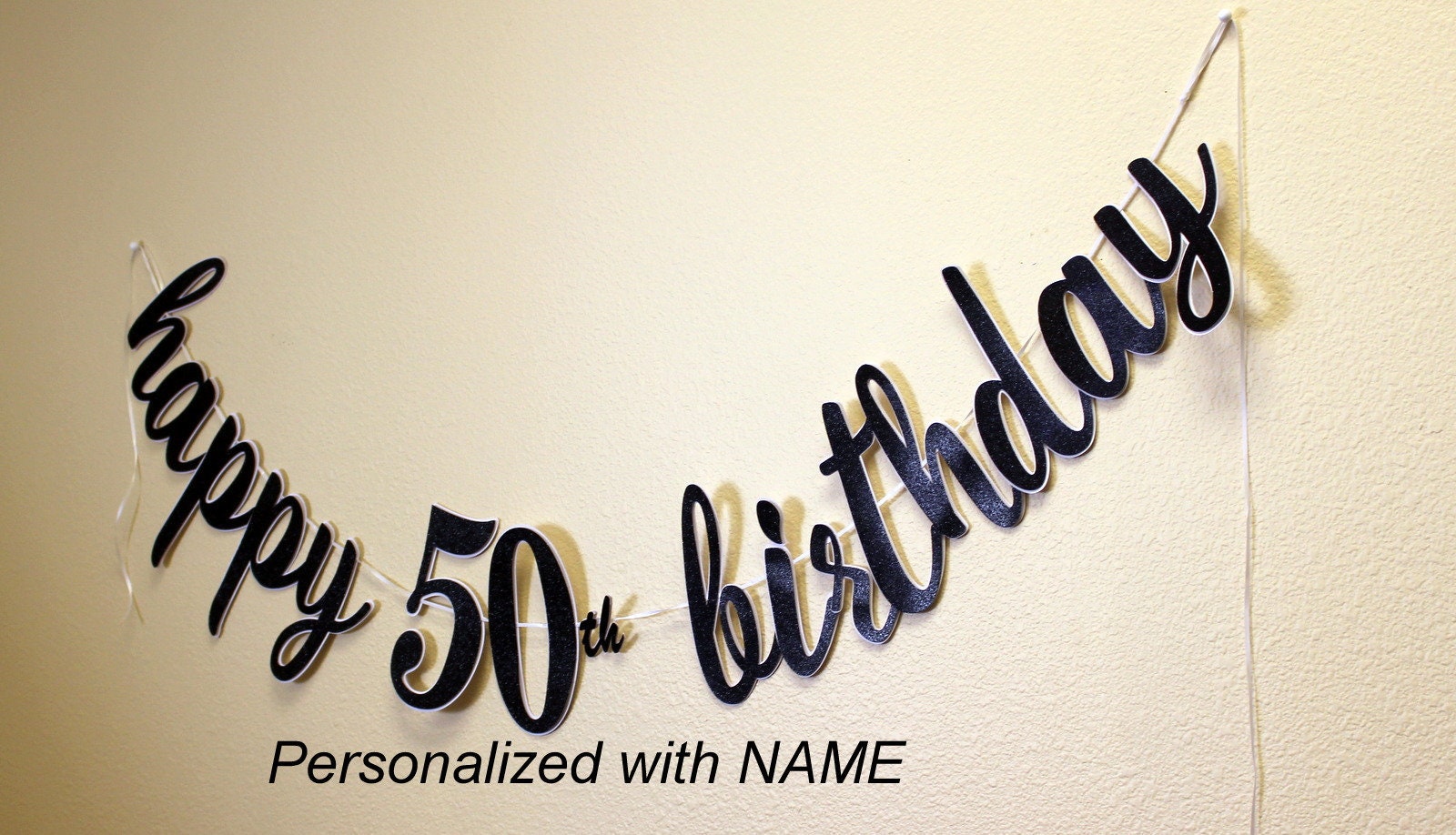 Happy 50th Birthday Cursive Banner 1 set Birthday Glitter | Etsy