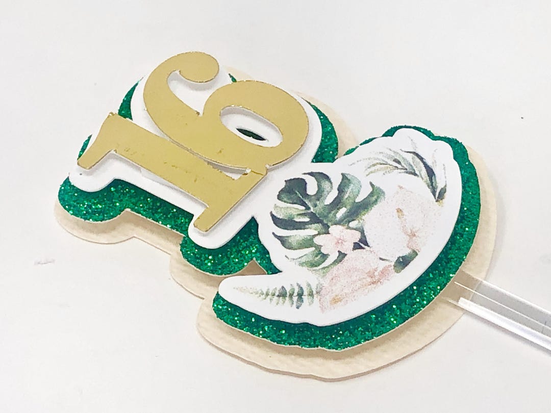 Custom 3D Cupcake Topper Design 2 Green & Gold Floral Jungle Collection ...
