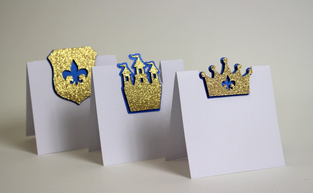 Royal Blue & Gold Prince Theme Place Cards / Food Escort Cards, Set of ...