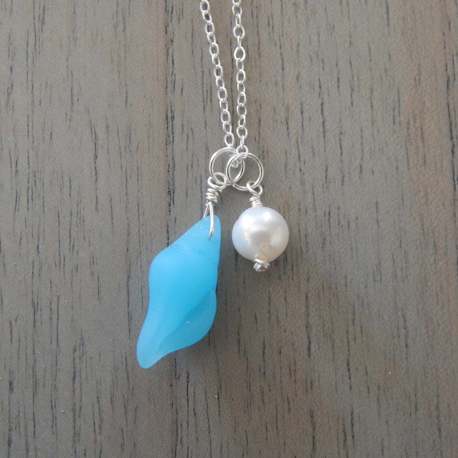 Freshwater Pearl Necklace, Sea Glass Shell Pendant, Sterling Silver ...