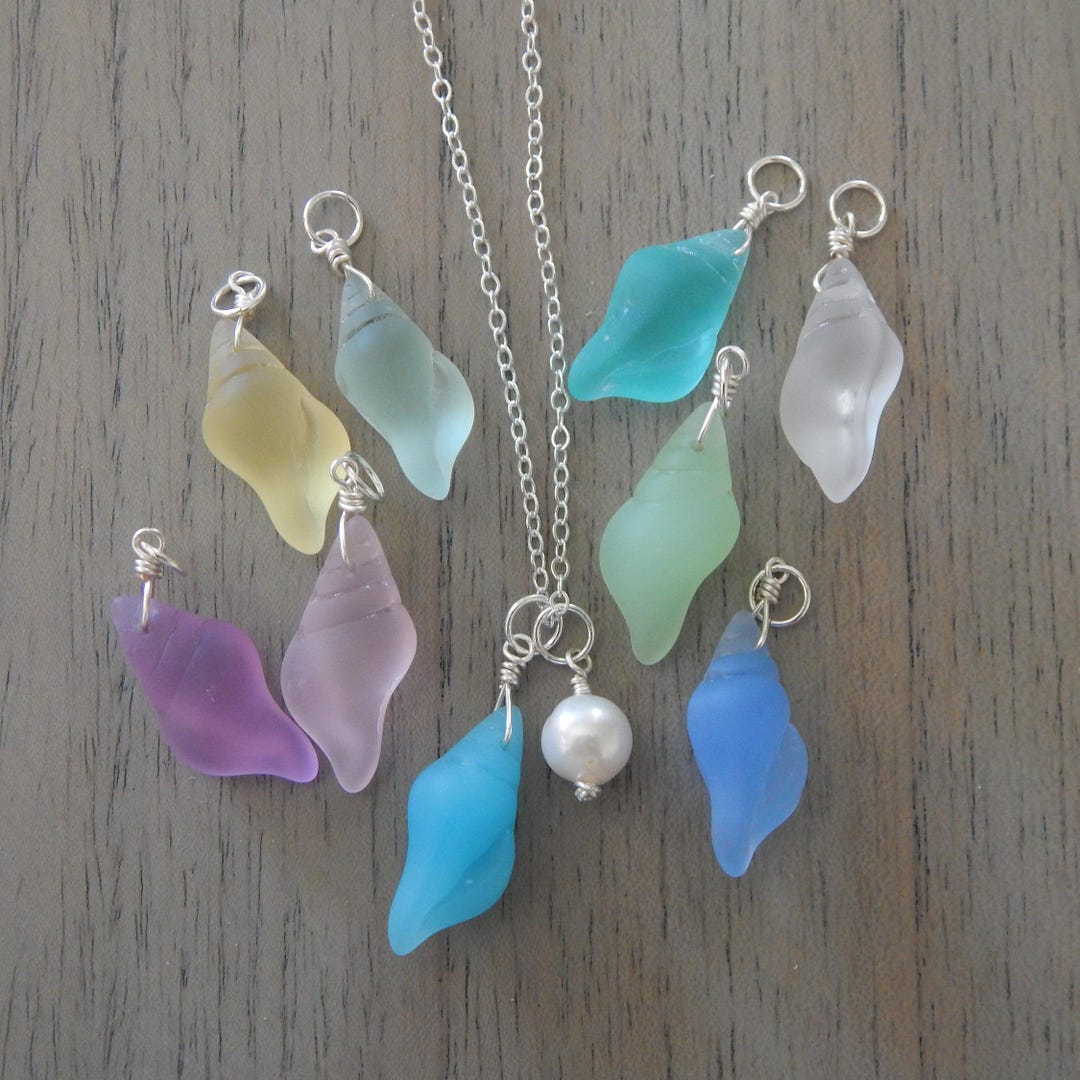 Freshwater Pearl Necklace, Sea Glass Shell Pendant, Sterling Silver ...