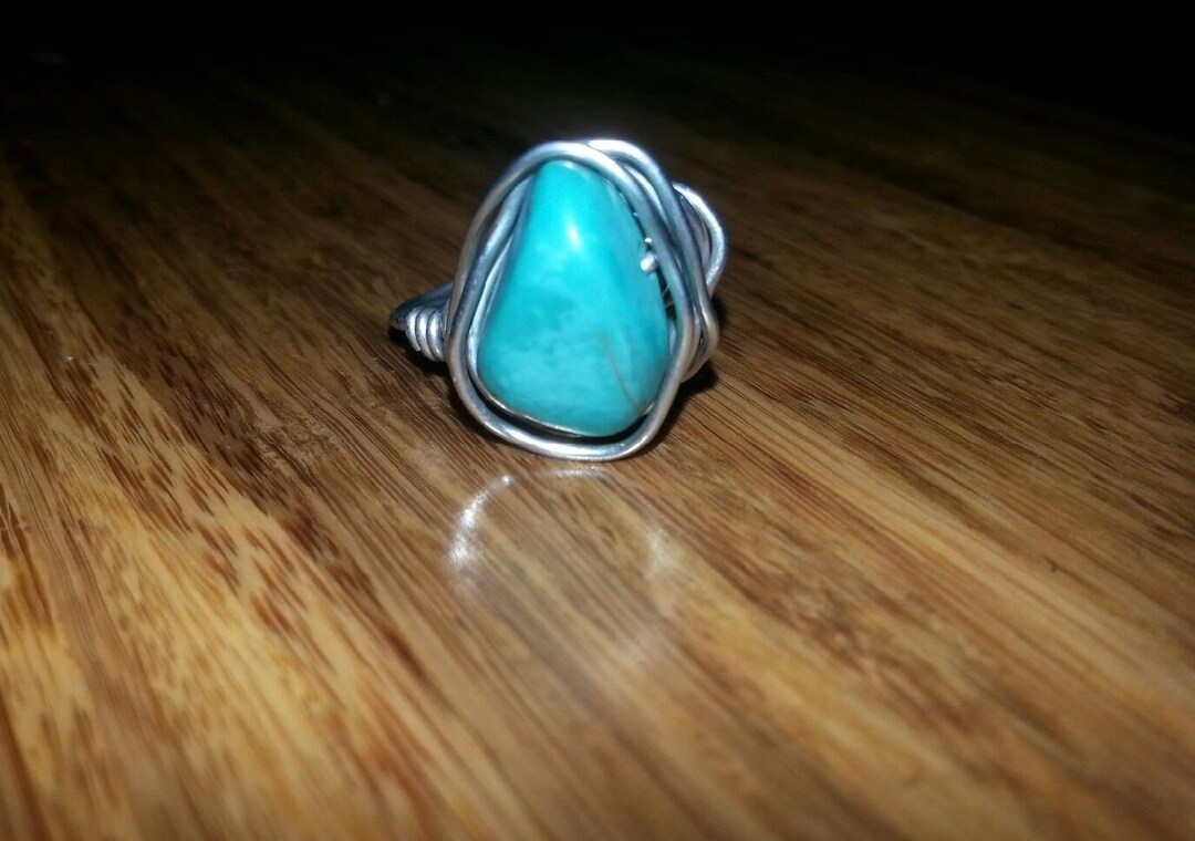 Blue Magnesite turquoise-look Wire Wrapped Ring Natural Semi Precious ...