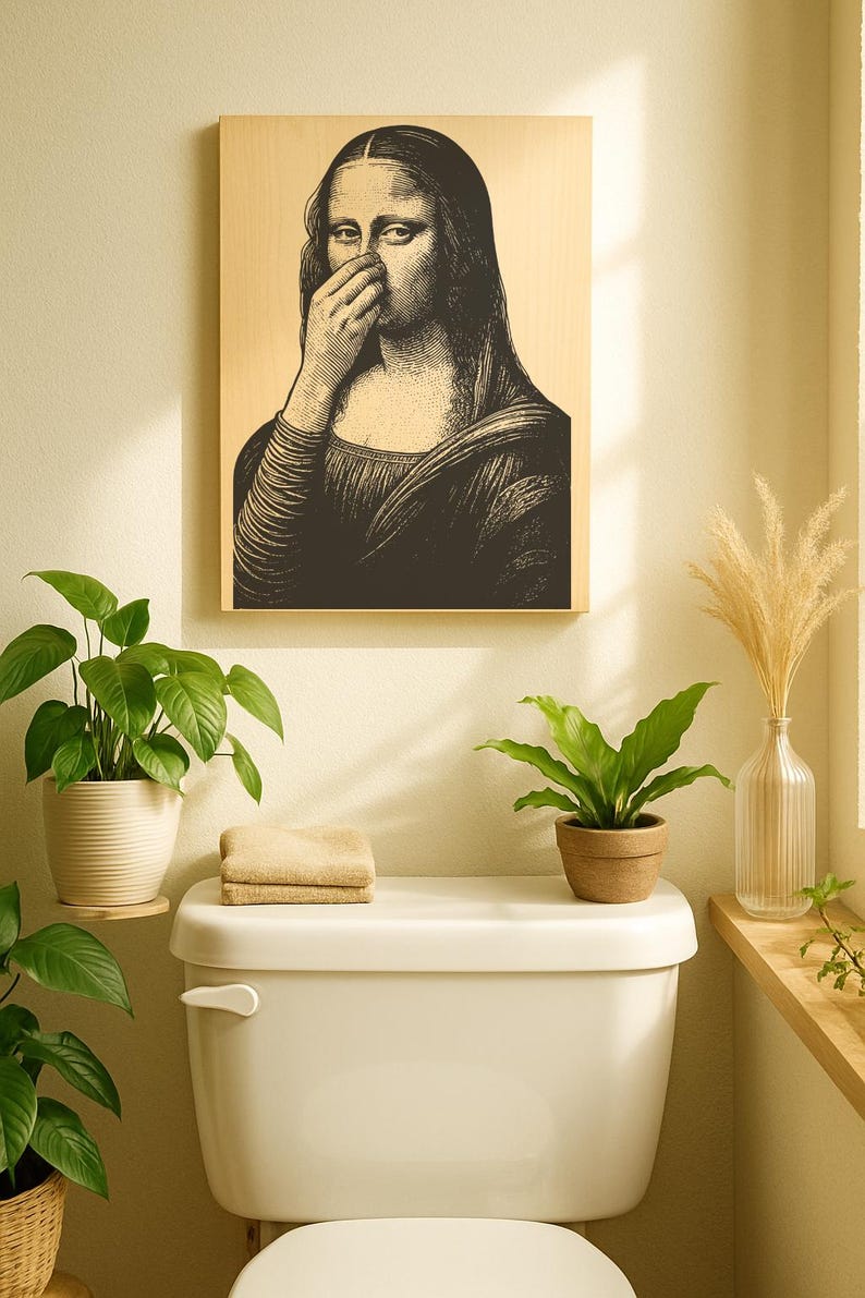 Funny Mona Lisa Nose Pinch Laser Engraving PNG 300 DPI Bathroom Humor ...