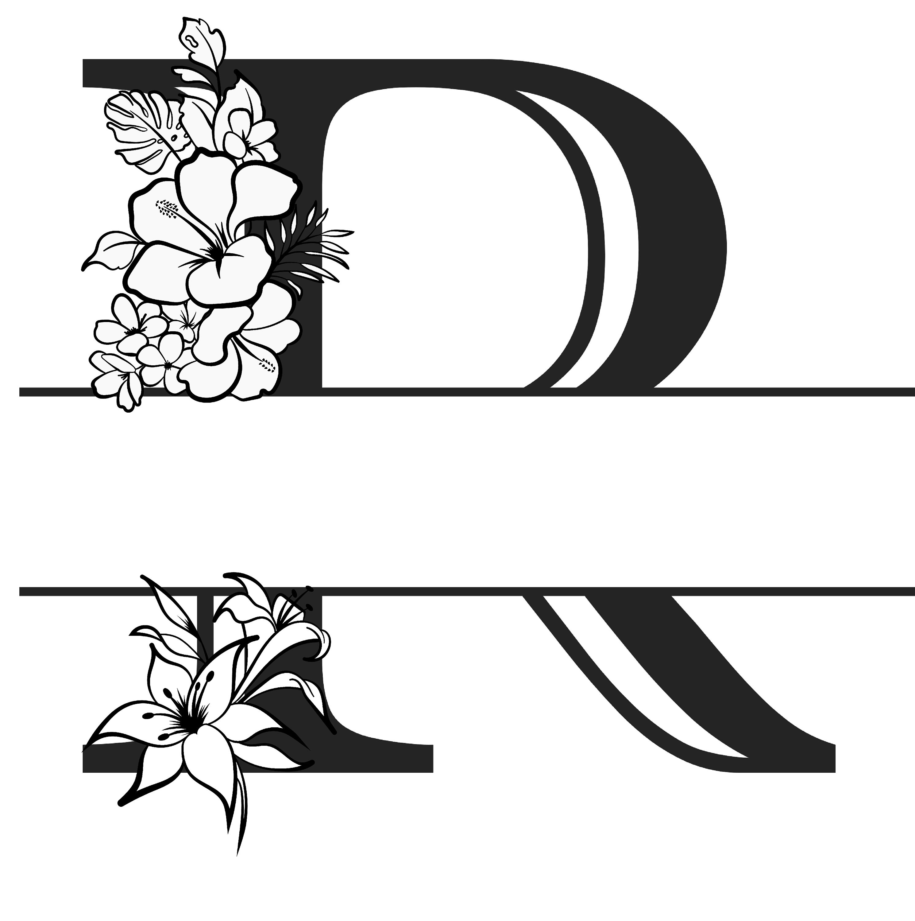 Floral Split Monogram SVG, PNG Bundel, Split Monogram, Last Name SVG ...