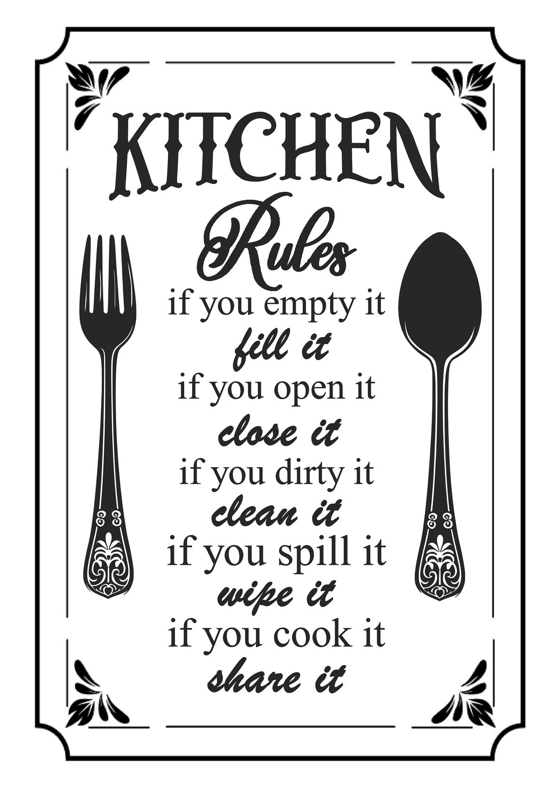 Kitchen Rules SVG, Kitchen Vintage Poster Svg, Kitchen Svg, Funny ...