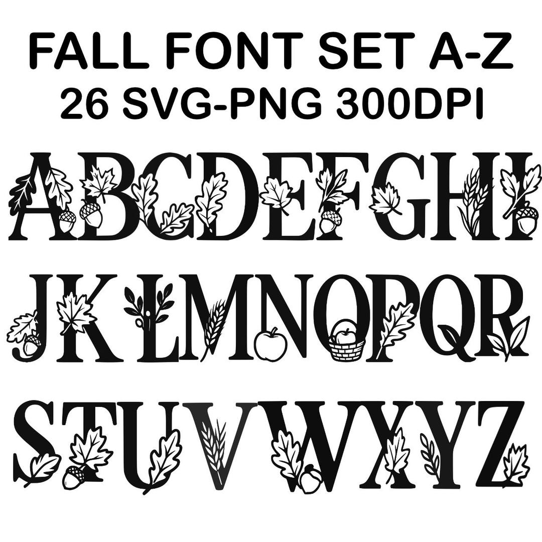 FALL Alphabet Set | Autumn Letters A–Z SVG PNG | Leaf Acorn Wheat ...
