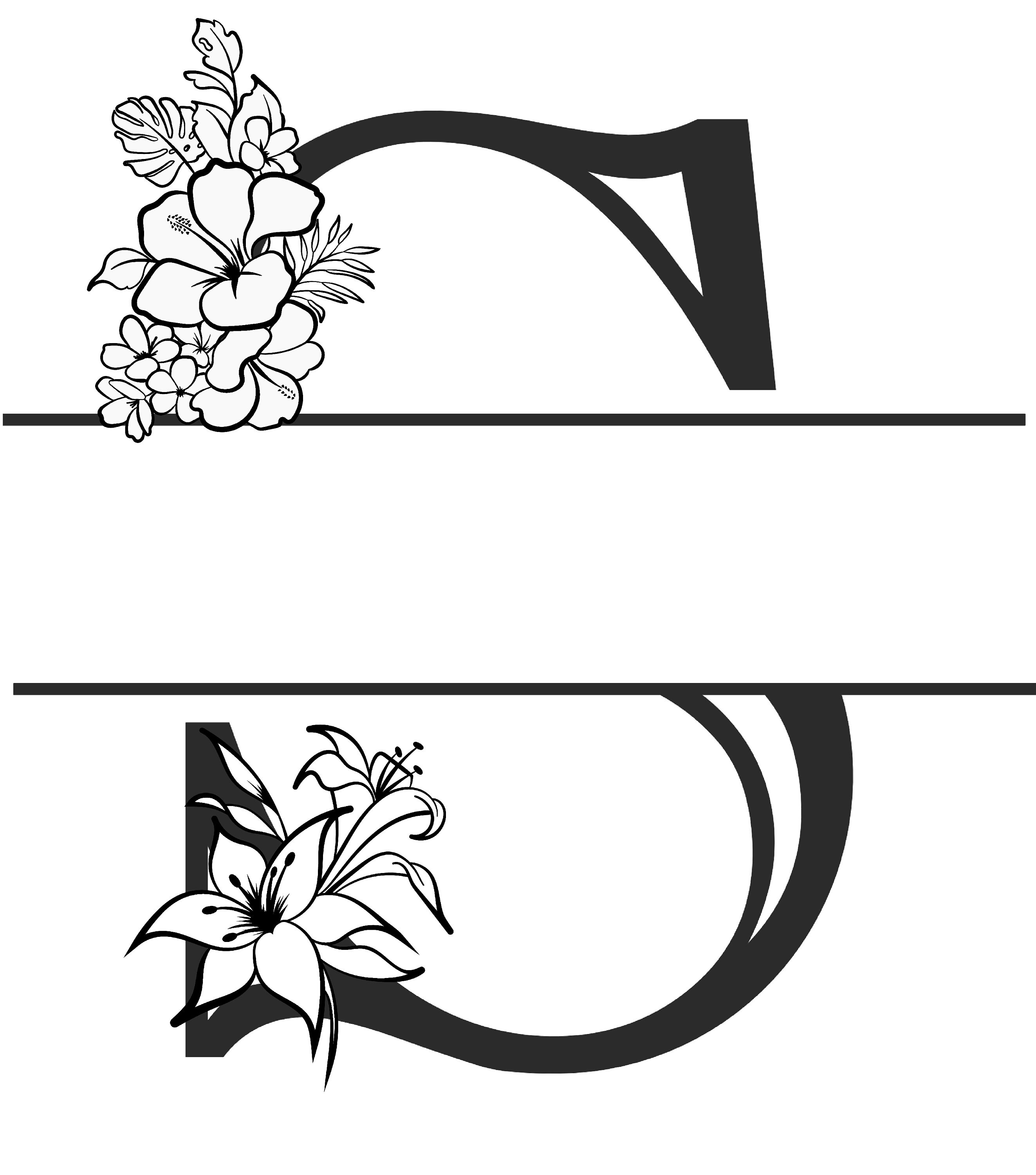 Floral Split Monogram SVG, PNG Bundel, Split Monogram, Last Name SVG ...