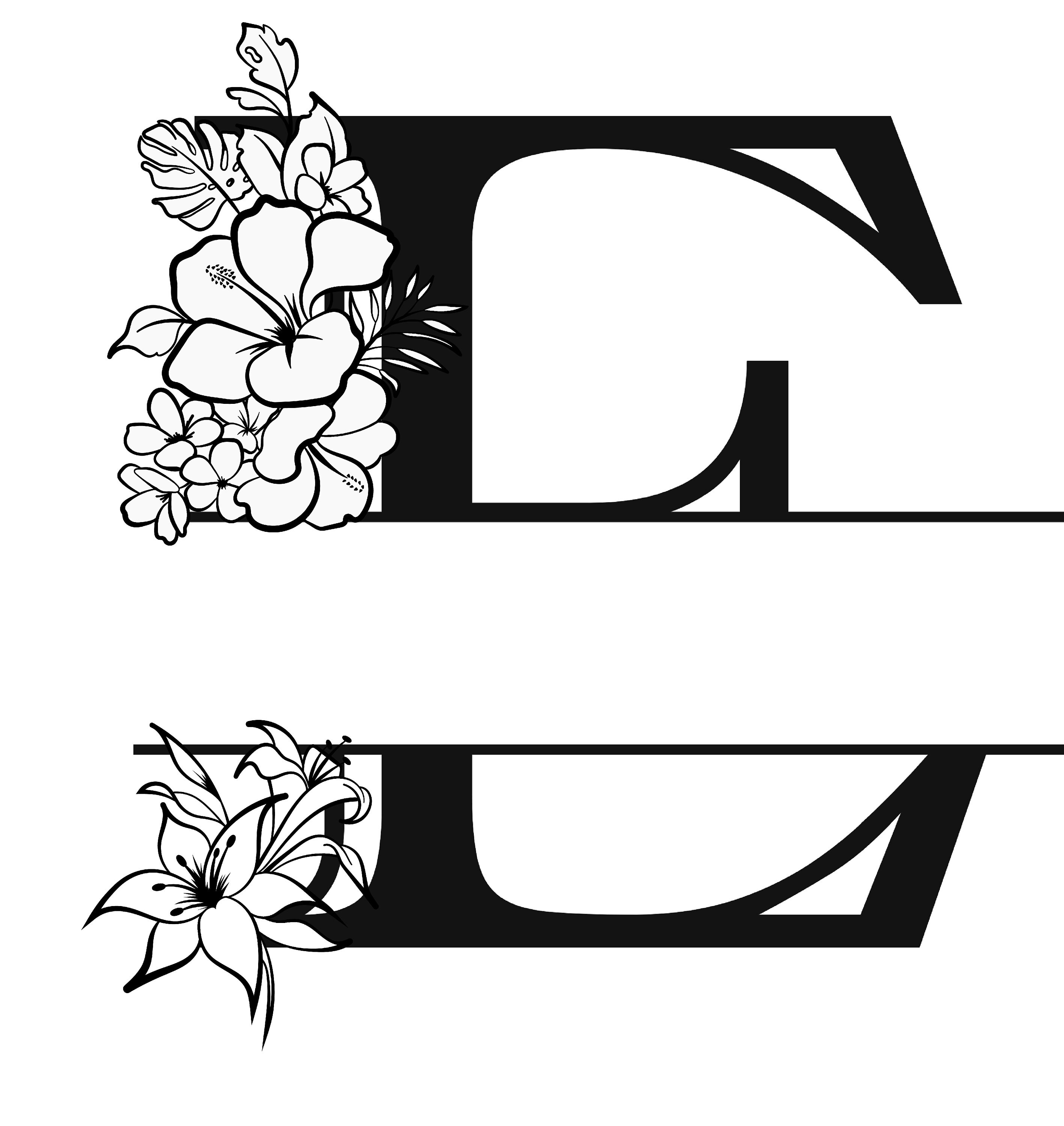 Floral Split Monogram SVG, PNG Bundel, Split Monogram, Last Name SVG ...