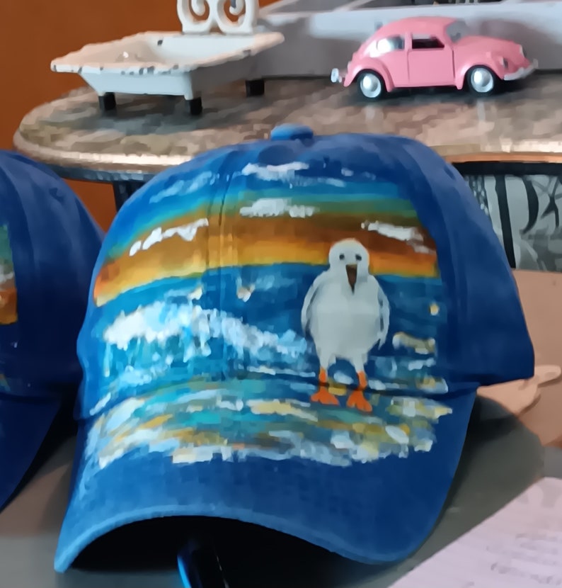 Ball Cap W Painted Seagull on Beach - Etsy