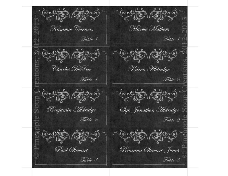 Editable Chalkboard Style Place Cards or Escort Cards Part - Etsy