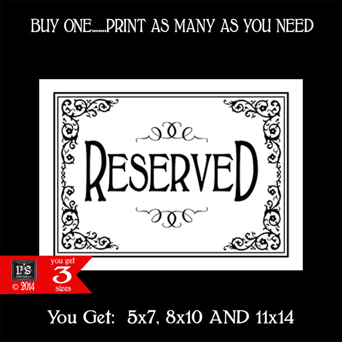 Reserved Signs Instant Download PRINTABLE Digital File | Etsy