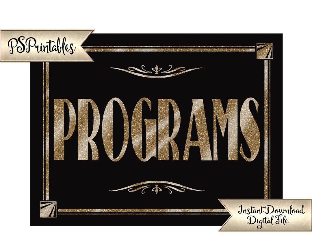 Black and Gold Programs Sign PRINTABLE Wedding Programs Sign, Wedding ...