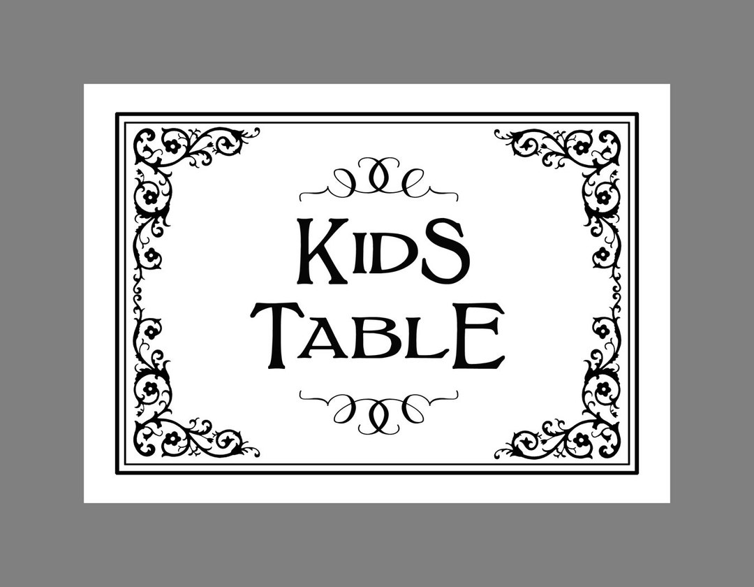 KIDS TABLE PRINTABLE Wedding Sign Traditional Black Tie Design Black ...