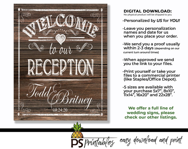Welcome to Our Reception Sign PRINTABLE Wedding Signage | Etsy