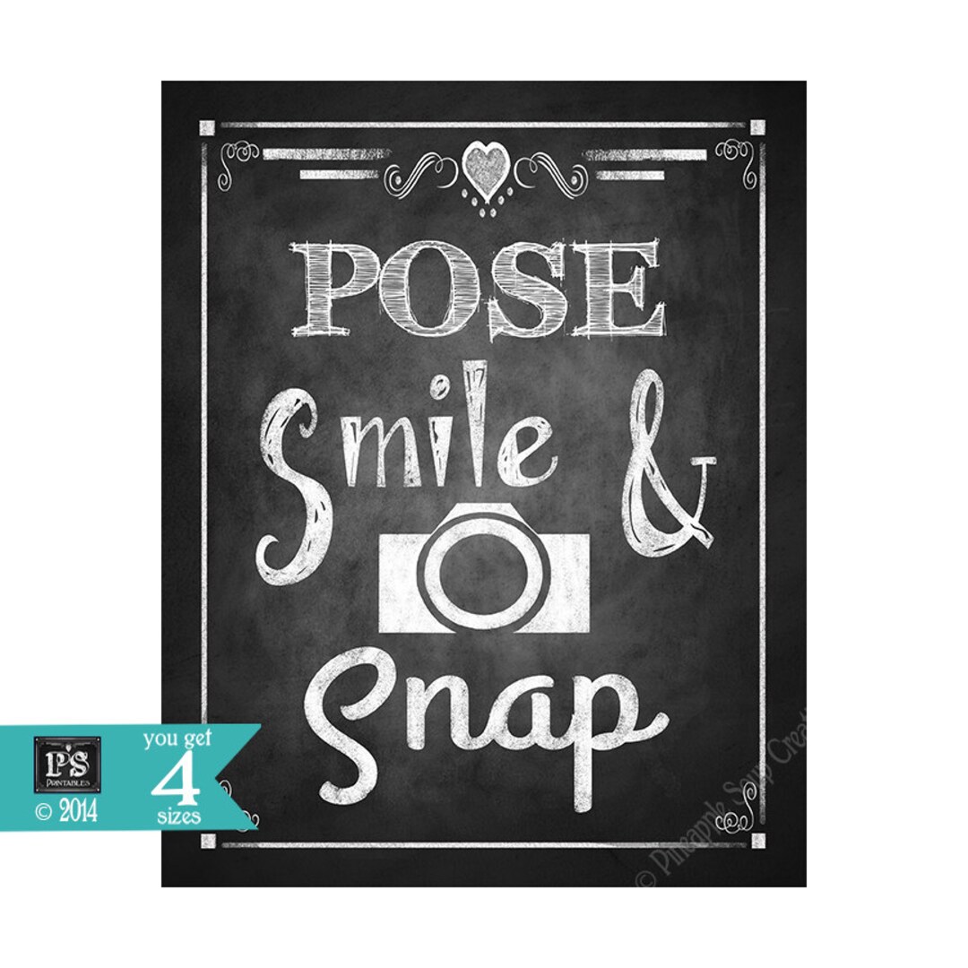 Wedding PHOTO BOOTH Sign | PRINTABLE Instant Download Pose Smile Snap ...