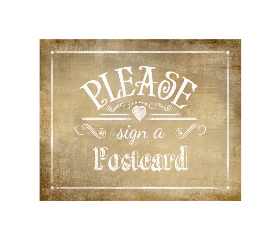 Please Sign a Postcard Printable Wedding Vintage Sign | Etsy
