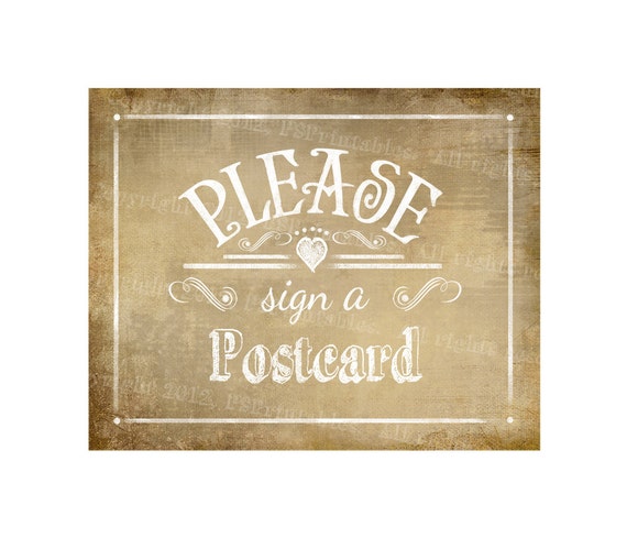 Please Sign a Postcard Printable Wedding Vintage Sign | Etsy