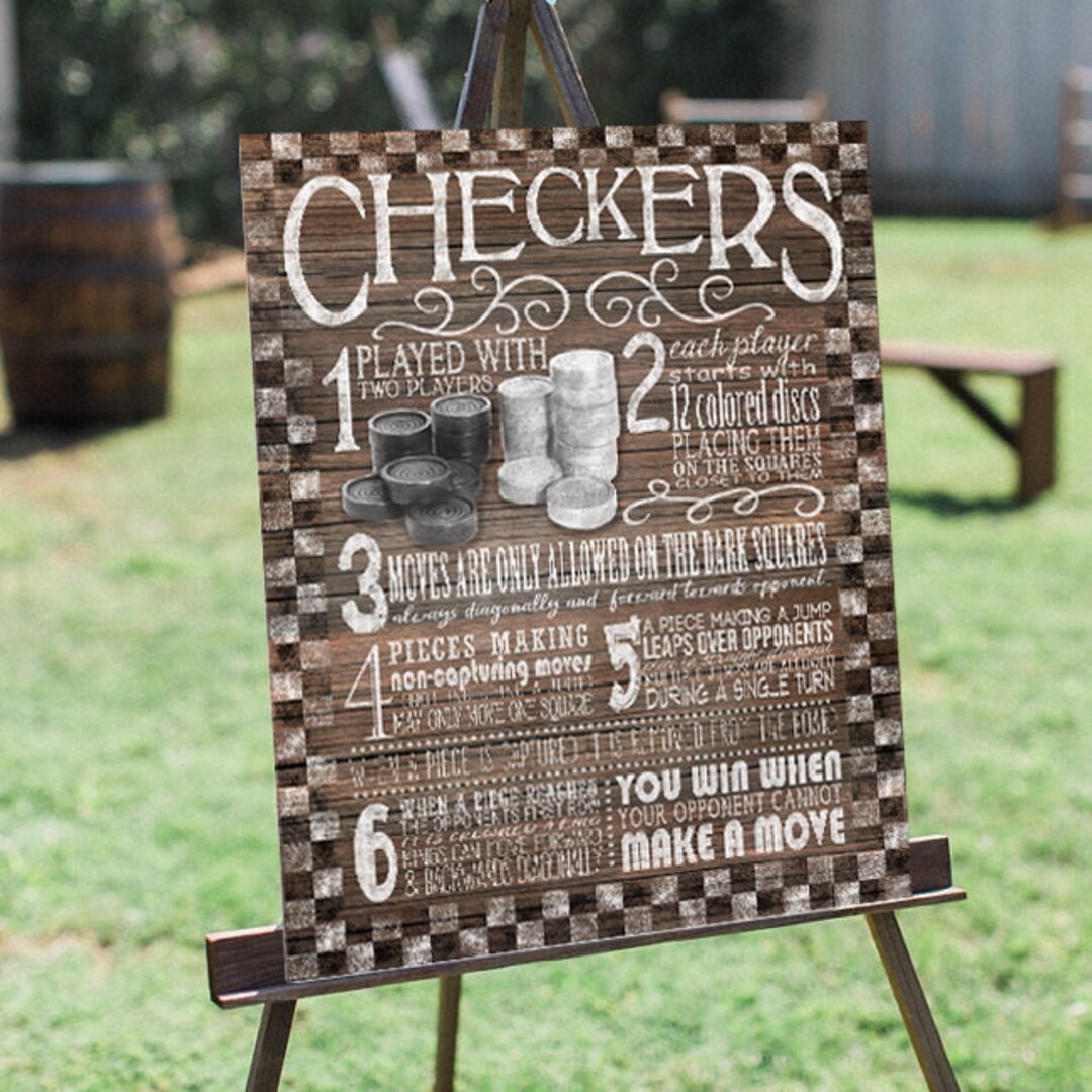 Checkers Yard Game Sign PRINTABLE Poster With Rustic Digital Wood ...
