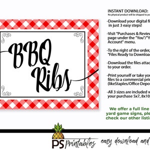 BBQ Ribs Sign PRINTABLE Sign for Your Next Backyard BBQ, Picnic Style ...