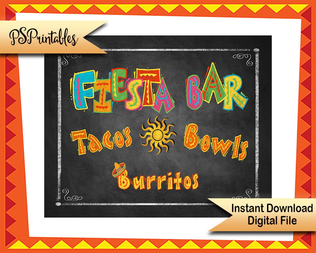 DIY Fiesta Sign, Printable Fiesta Sign, Tacos Sign, Burritos Sign ...