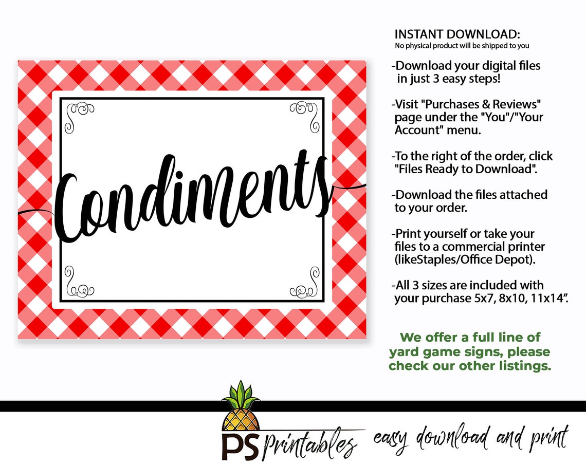 PRINTABLE Red & White Condiments Sign for Your Next Backyard - Etsy