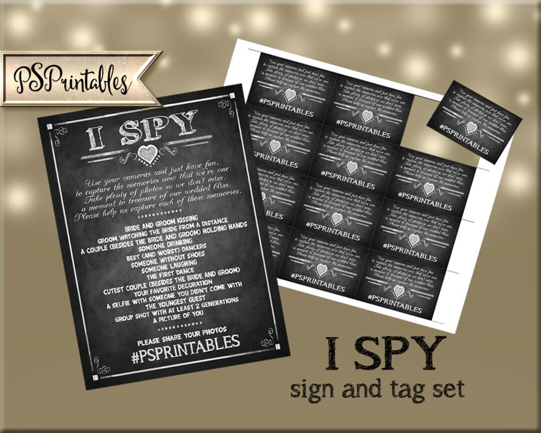 Personalized Hashtag I Spy Printable Wedding Sign and Tag Set ...