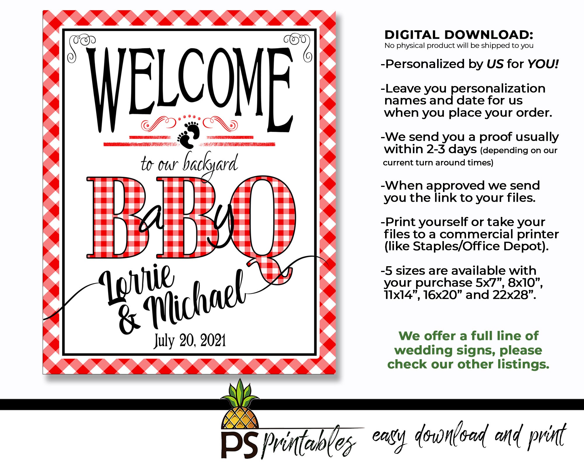 PERSONALIZED PRINTABLE welcome Sign for your BBQ baby shower | Etsy