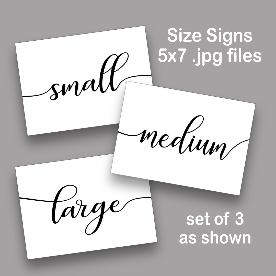 Flip Flop Size Signs PRINTABLE Black and White Small, Medium and Large ...