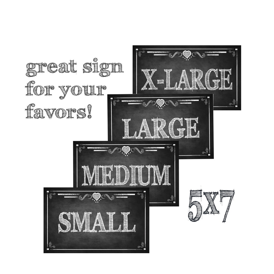 Size Small Medium, Large and X-large Signs, Chalkboard Style Flip Flop ...