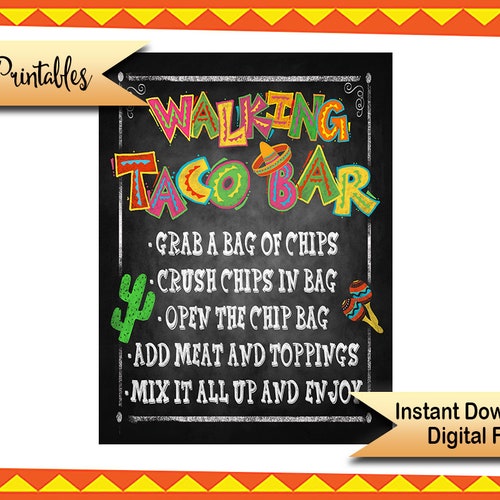 Walking Taco Bar Sign Printable Taco Bar Sign Taco Party - Etsy