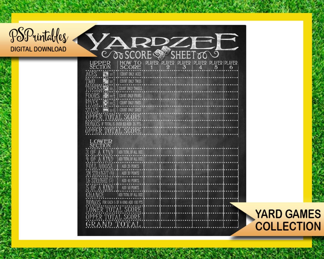 Yardzee Score Sheet | PRINTABLE Score Card for the Yardzee Lawn Game ...