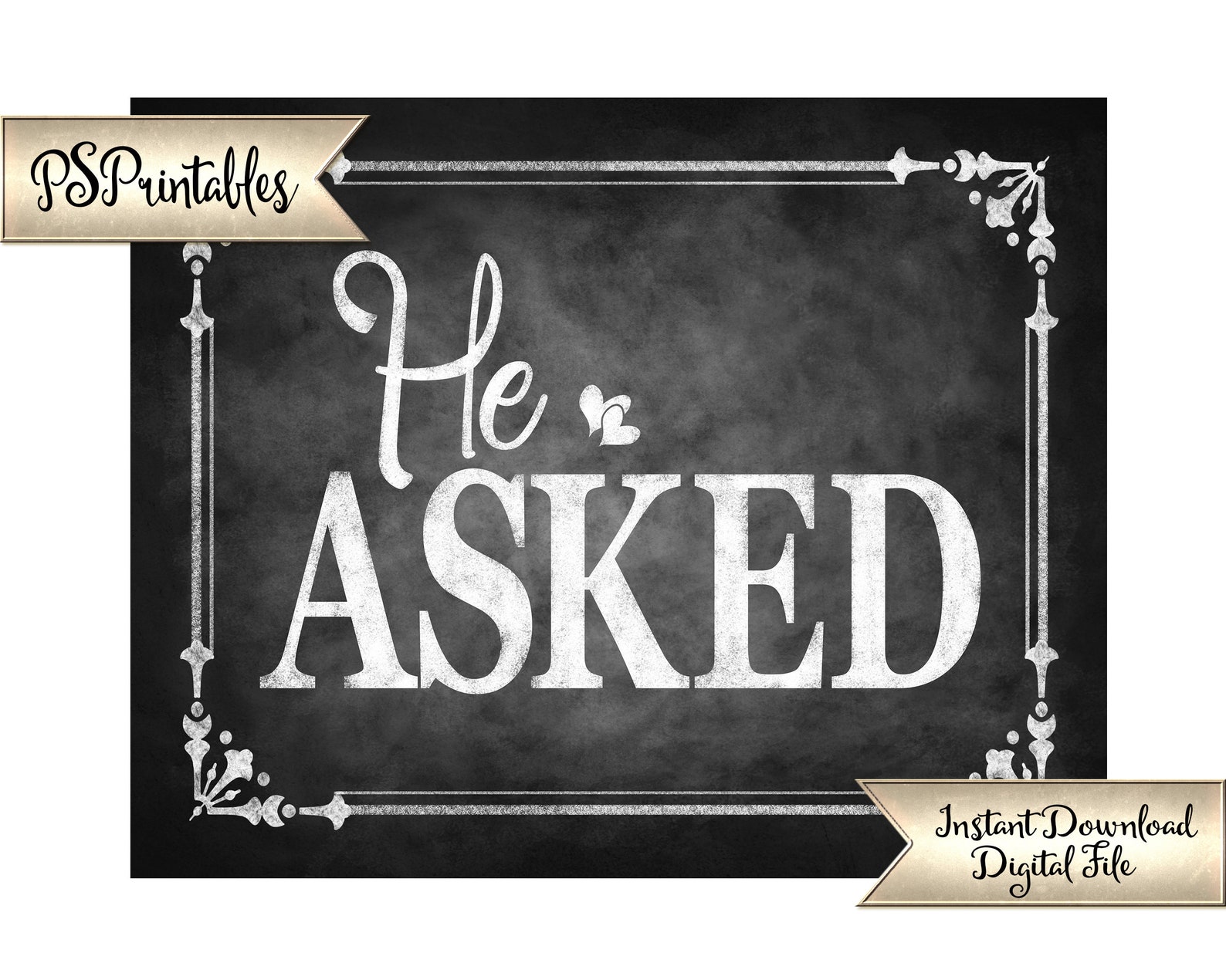 He Asked She Said Yes PRINTABLE Engagement Signs | Etsy