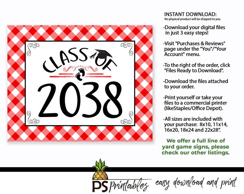 Class of 2038 PRINTABLE Baby-q Barbeque Sign in Red Gingham | Etsy
