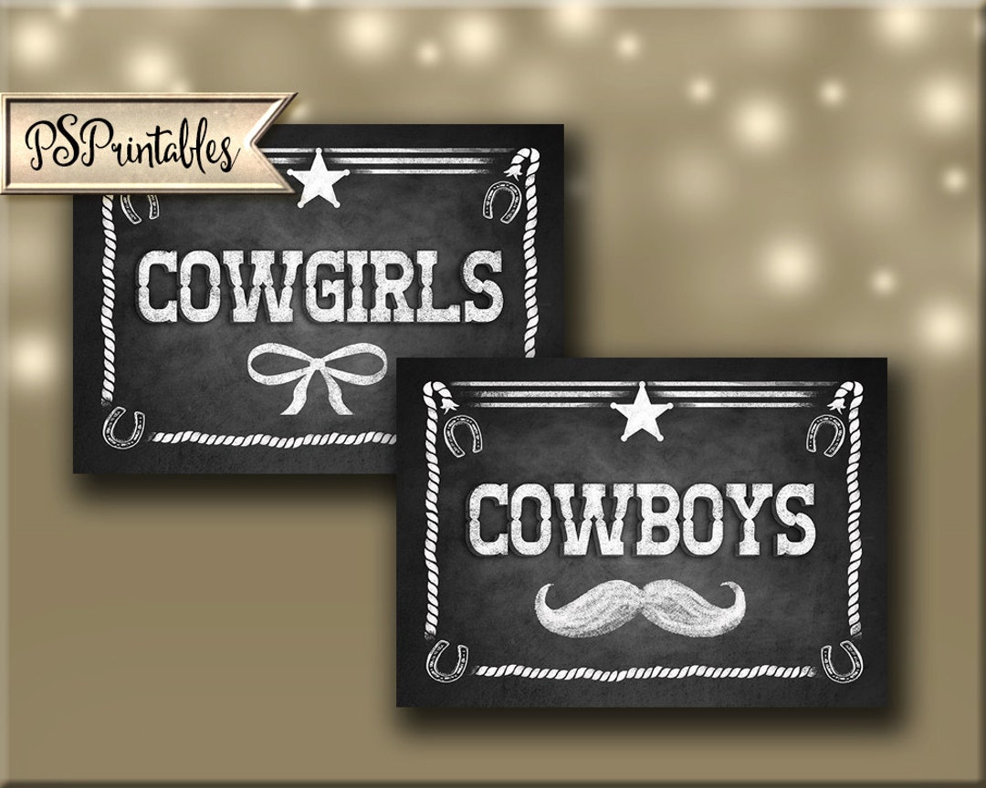 Western Themed Bathroom or Dressing Room Signs Cowboy & Cowgirl ...
