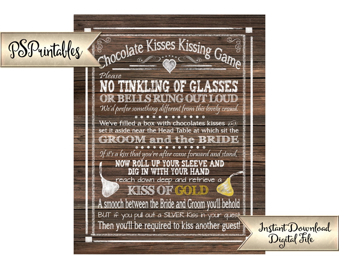 Wedding Kissing Game | PRINTABLE Wedding Kissing Game Sign, Wedding ...