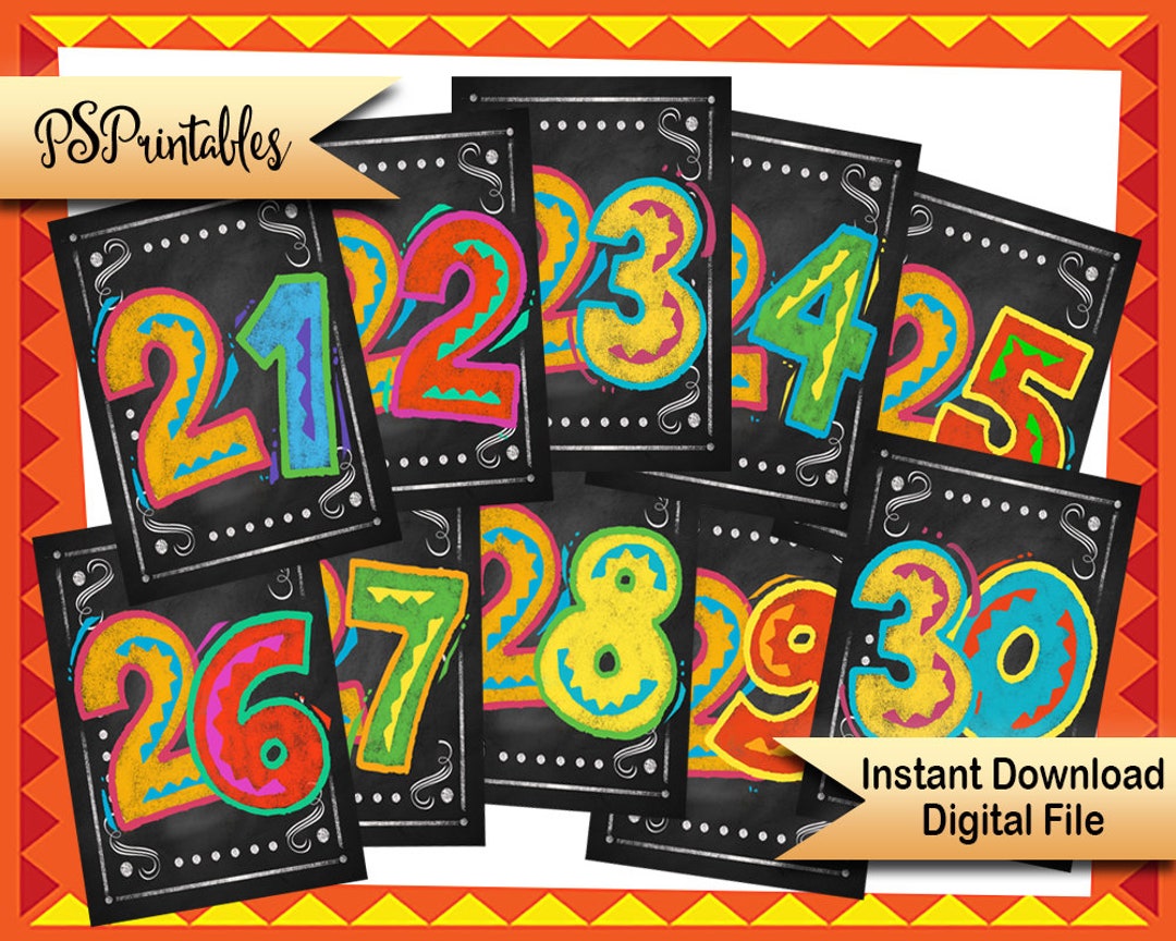 Fiesta Table Numbers 21-30 PRINTABLE Wedding Numbers, Fiesta Wedding ...