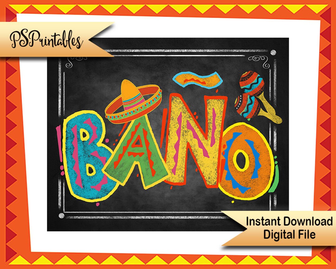 Printable Fiesta Bano Bathroom Signs in Chalkboard Style, Birthday ...