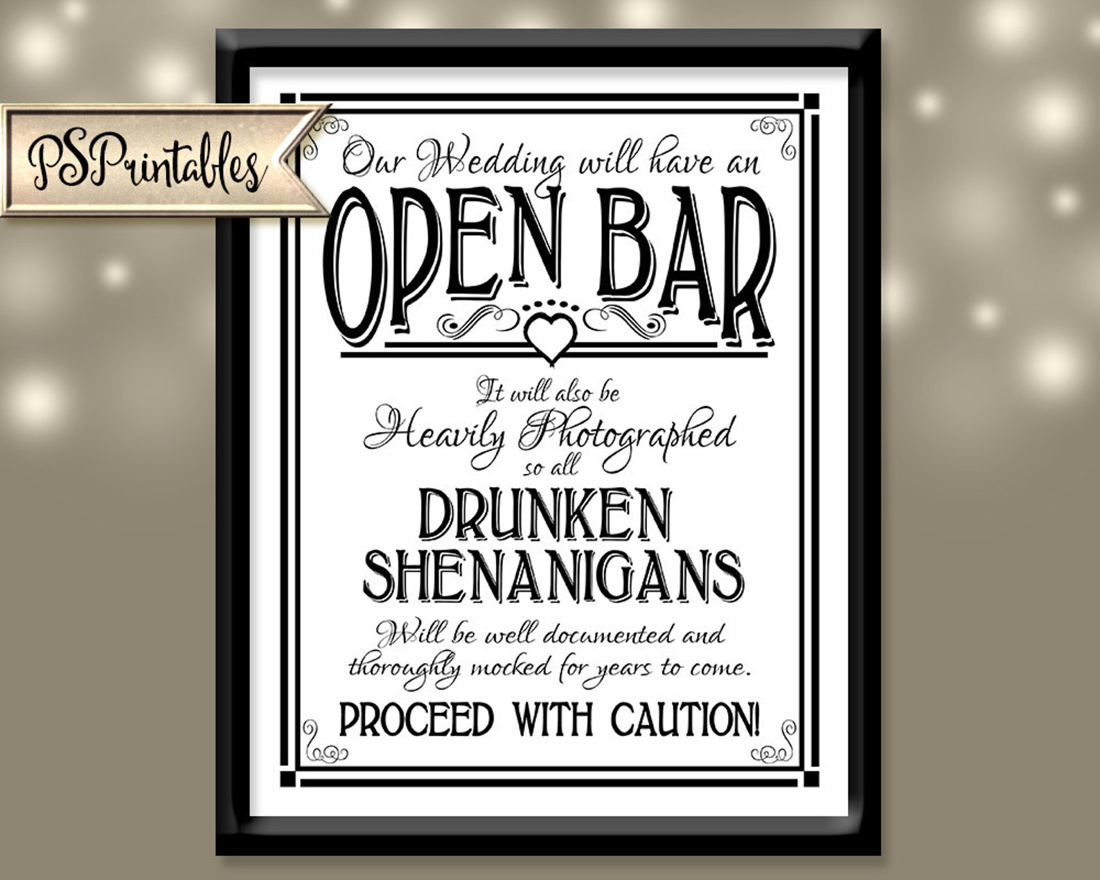 Open Bar Printable Wedding Sign 4 Sizes DIY Digital - Etsy